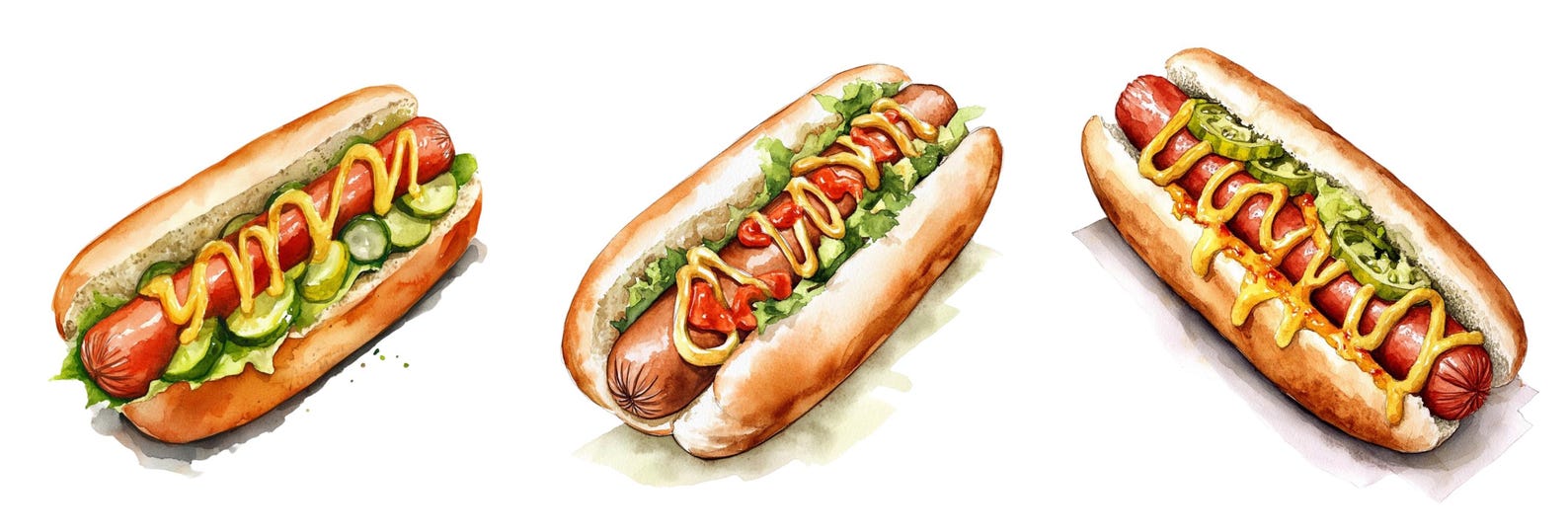 Watercolor Hot Dog Clipart, Png Bundle, Fast Food Clip Art ...