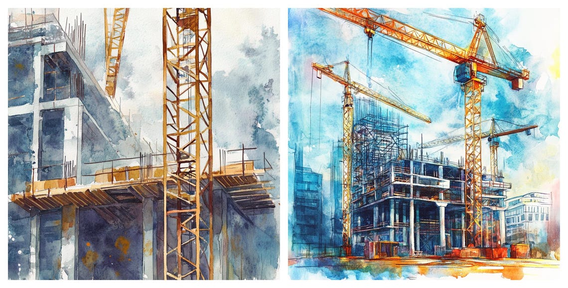 Watercolor Construction Clipart Bundle, Construction Png, Excavator ...