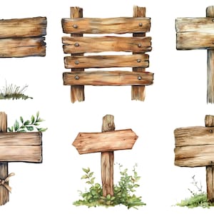 Watercolor Wood Sign Clipart, Png Bundle, Clip Art Illustration, Wooden ...