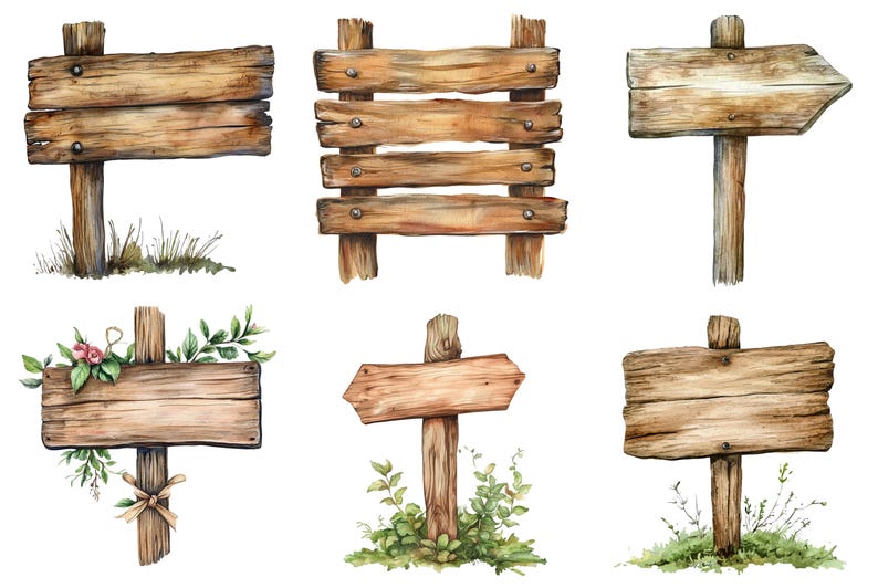 Watercolor Wood Sign Clipart, Png Bundle, Clip Art Illustration, Wooden ...