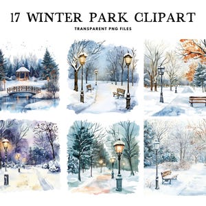Watercolor Winter Park Clipart, Png Bundle Clip Art Illustration ...