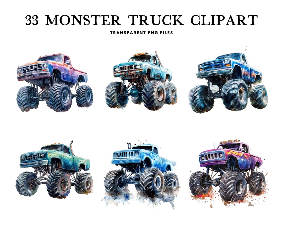 Watercolor Monster Truck Clipart, Png Bundle, Clip Art, Racing ...