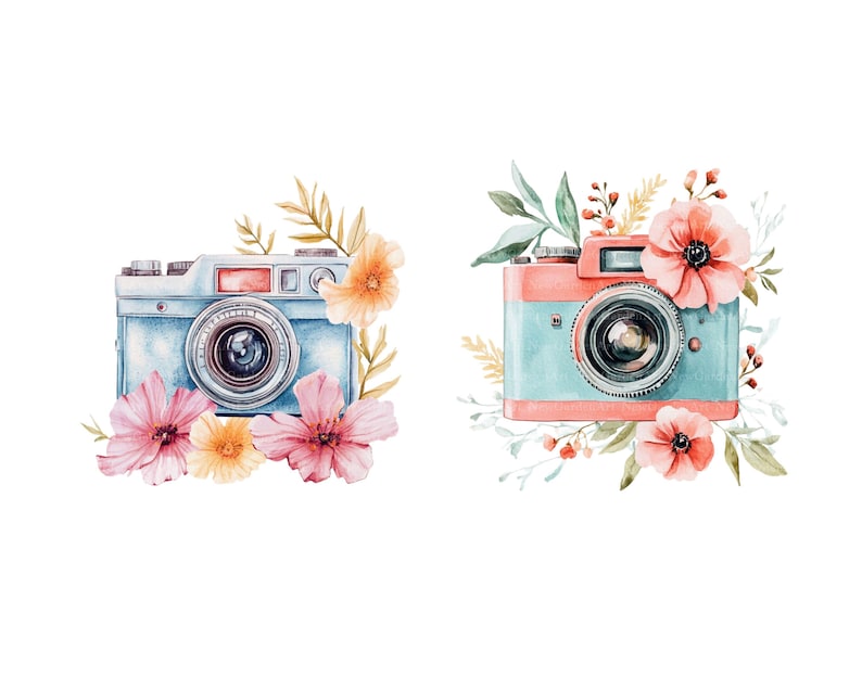 Watercolor Camera Clipart Bundle, Camera Png, Vintage Camera Clip Art ...