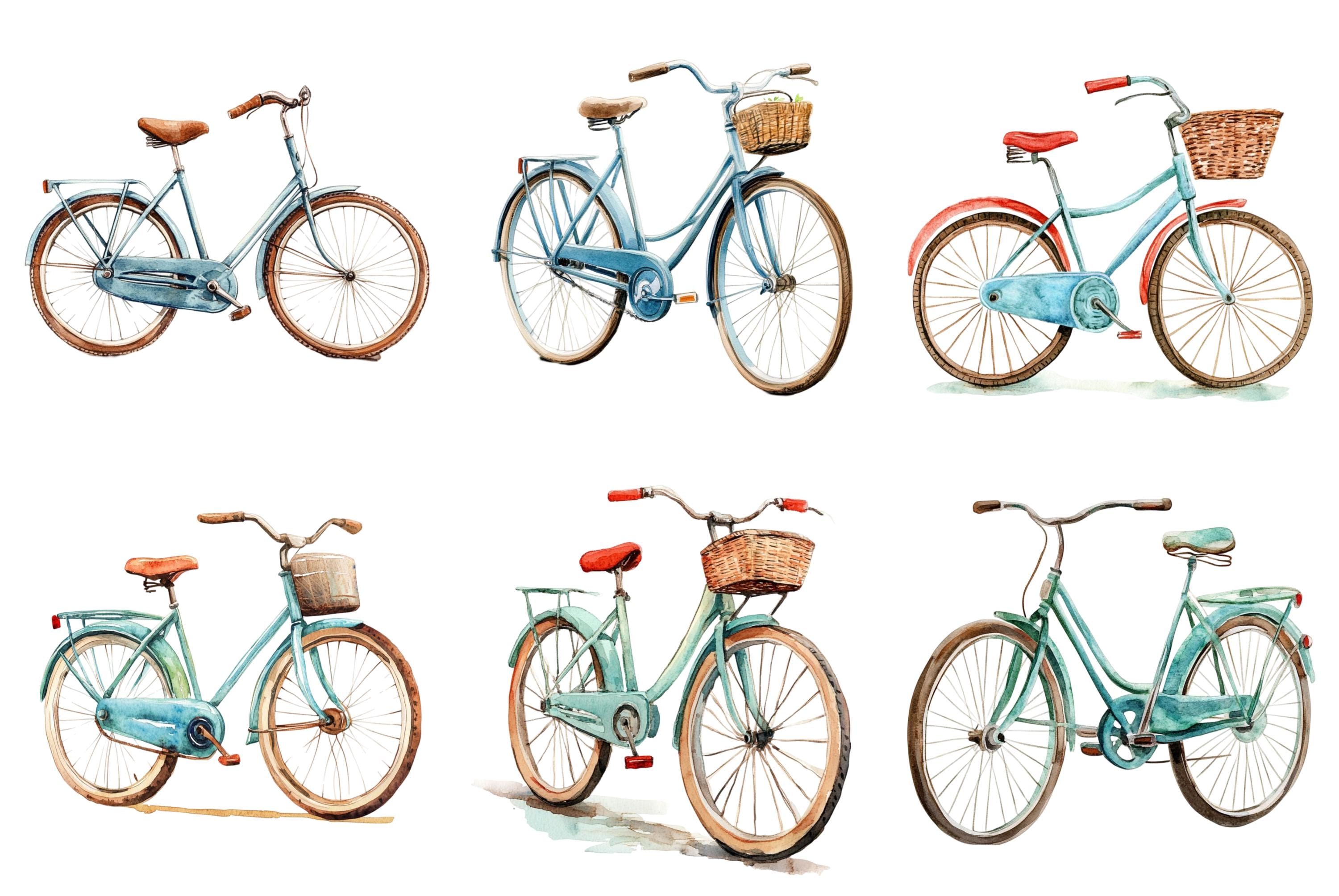 Watercolor Retro Bicycle Clipart, Png Bundle, Vintage Clip Art, Antique ...