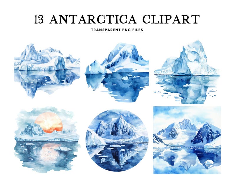 Watercolor Antarctica Clipart, Antarctica Png Bundle, Landscape Clip ...