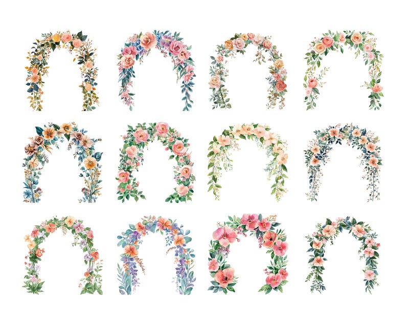 Watercolor Floral Arch Clipart Bundle, Floral Arch Png, Flower Arch ...