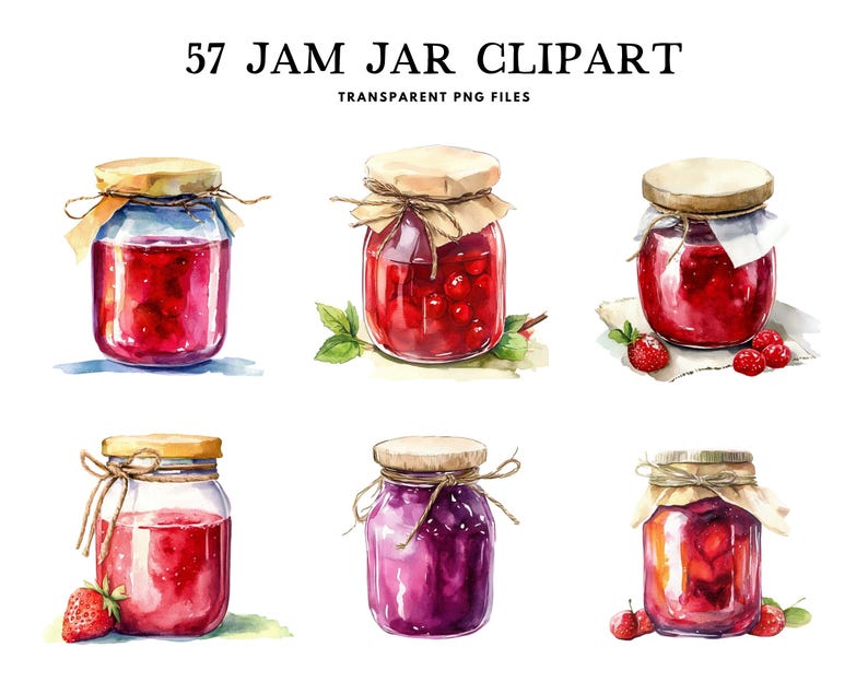 Watercolor Jam Jar Clipart Bundle, Jam Jar Png, Jam Clip Art, Jar ...