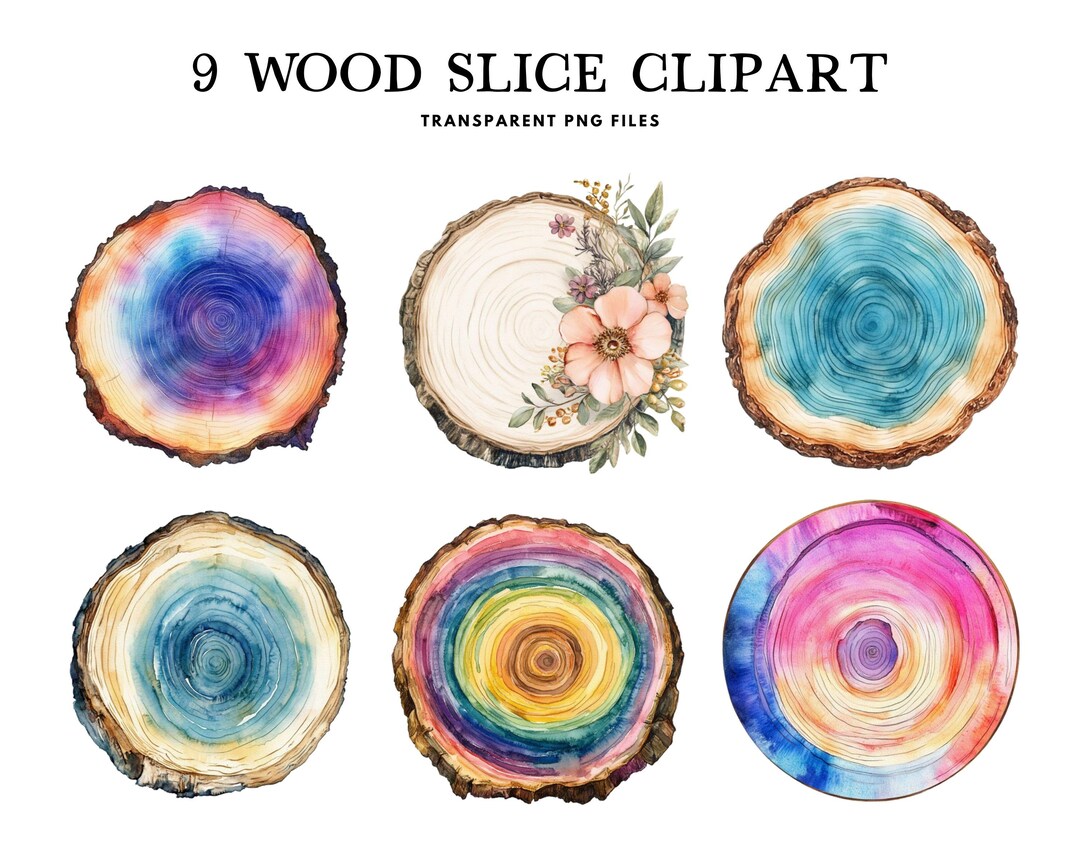 Watercolor Wood Slice Clipart, Wood Png Bundle, Clip Art, Tree Ring ...