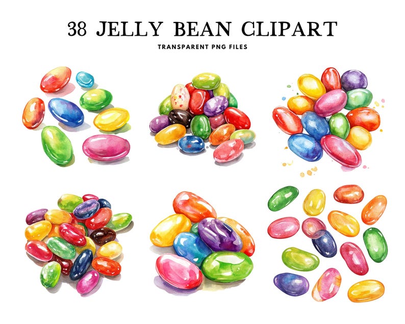 Watercolor Jelly Bean Clipart, Png Bundle, Candy Clip Art, Illustration ...