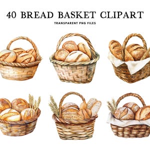 Watercolor Bread Basket Clipart, Bread Basket Png Bundle, Bread Clip ...