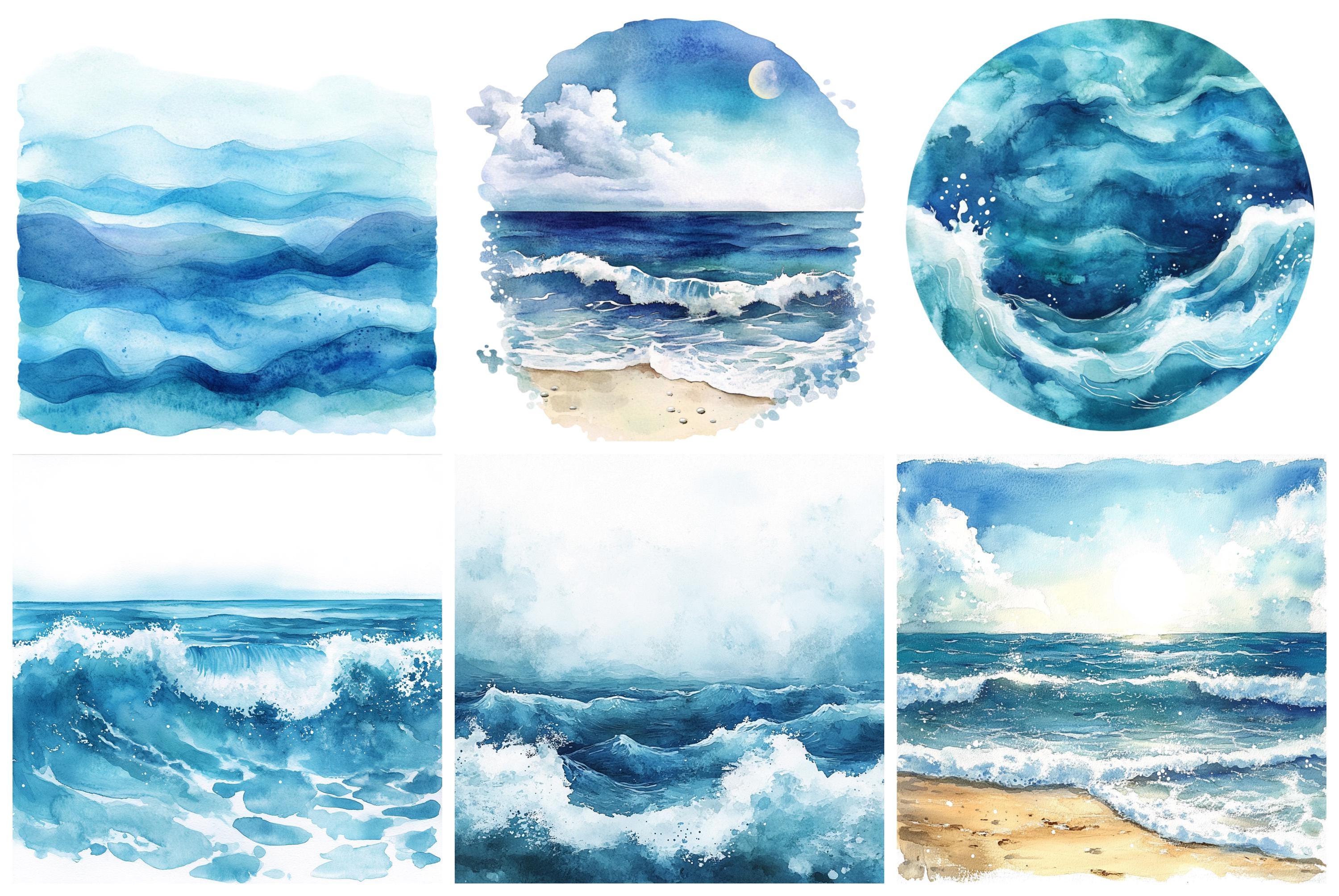 Watercolor Ocean Clipart, Png Bundle, Sea Clip Art, Landscape ...