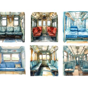 Watercolor Train Compartment Clipart Bundle, Train Compartment Png ...