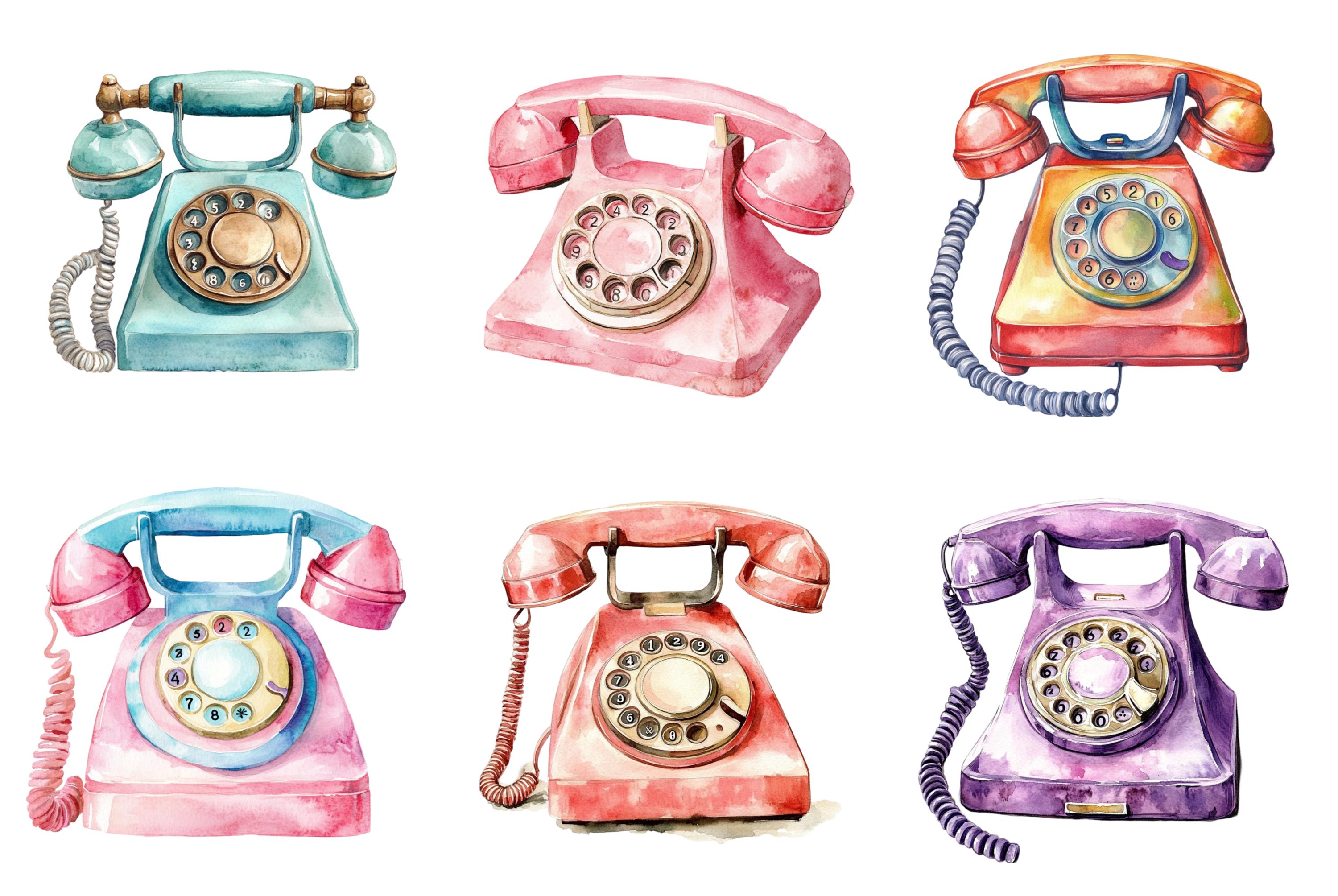 Watercolor Telephone Clipart, Png Bundle, Vintage Clip Art, Antique ...