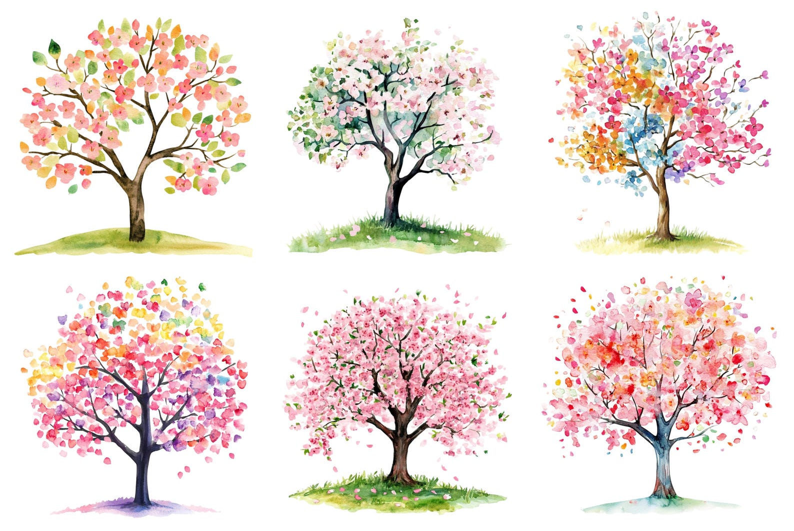 Watercolor Spring Tree Clipart, Png Bundle, Clip Art, Illustration ...