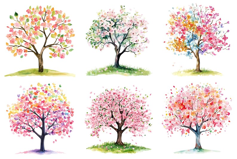 Watercolor Spring Tree Clipart, Png Bundle, Clip Art, Illustration ...
