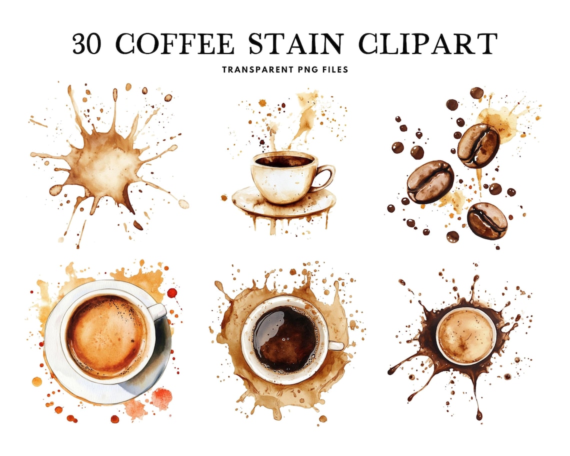 Watercolor Coffee Stain Clipart Bundle, Coffee Stain Png, Coffee ...