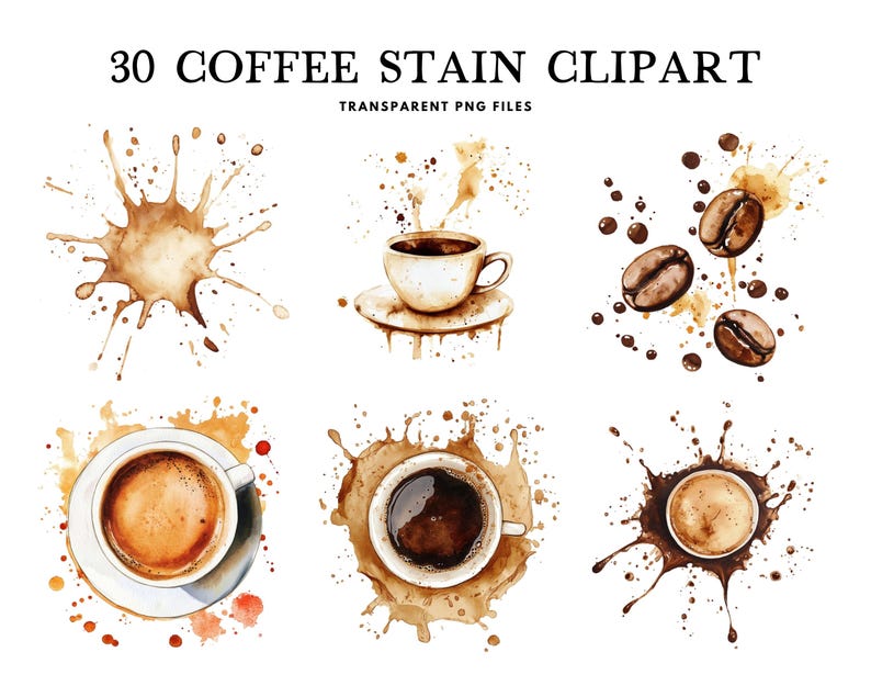 Watercolor Coffee Stain Clipart Bundle, Coffee Stain Png, Coffee ...