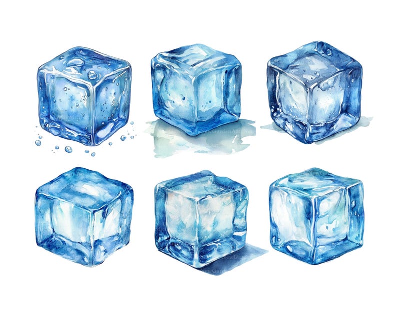 Watercolor Ice Cube Clipart Bundle, Ice Cube Png, Ice Cubes Cool Drink ...