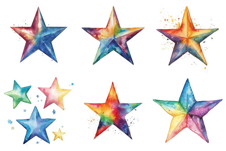 Watercolor Star Clipart, Png Bundle, Clip Art, Illustration, Design ...