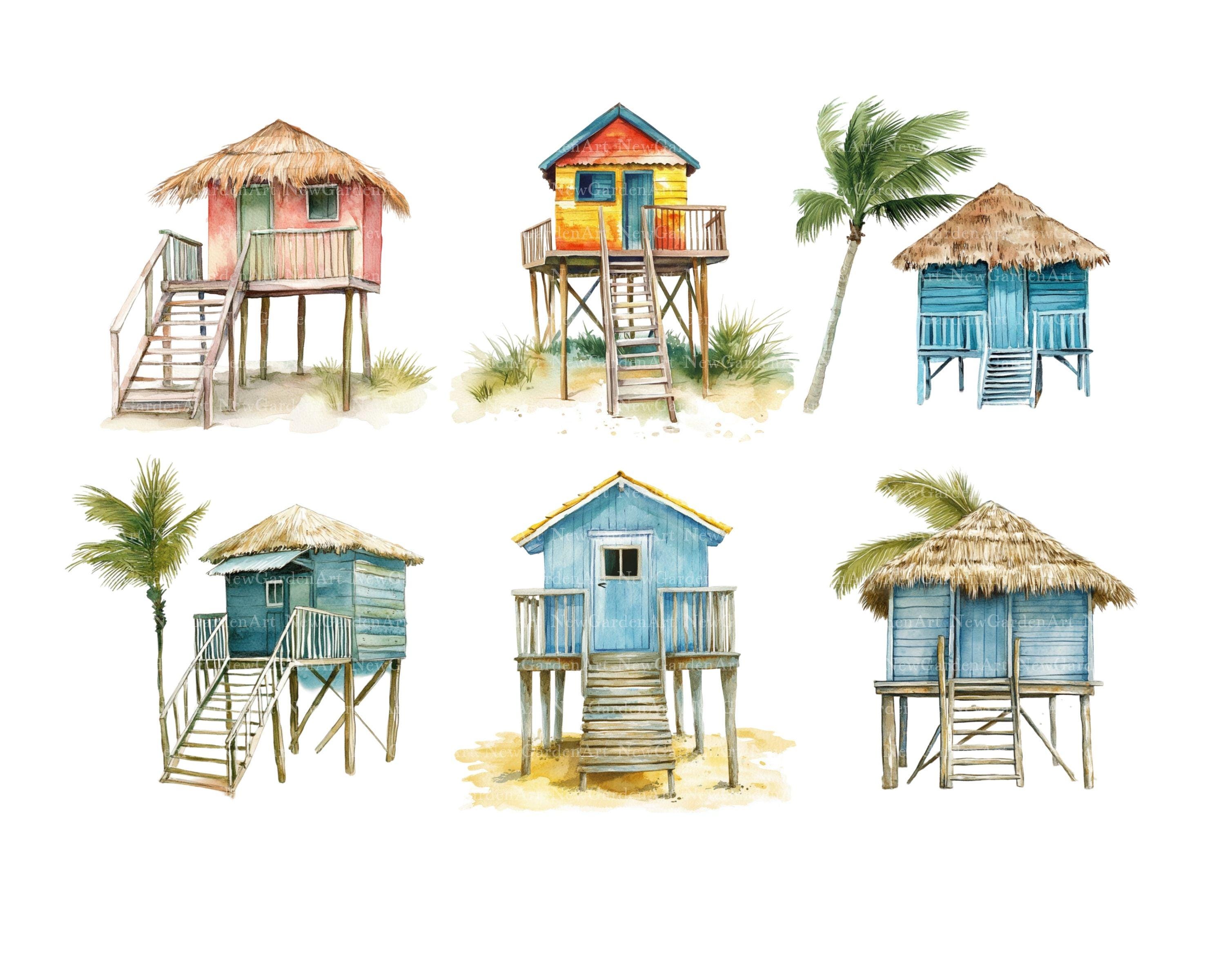 Watercolor Beach Hut Clipart Bundle, Beach Hut Png, Summer Beach House ...