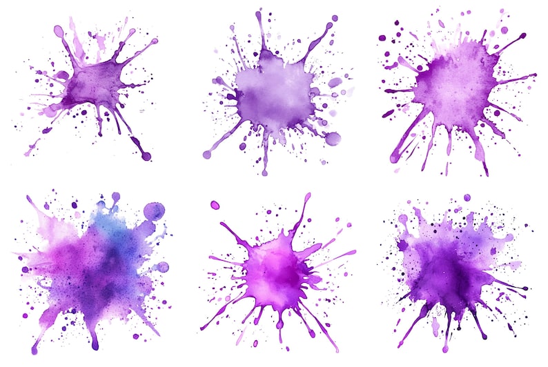 Watercolor Purple Splash Clipart, Png Bundle, Clip Art, Illustration ...
