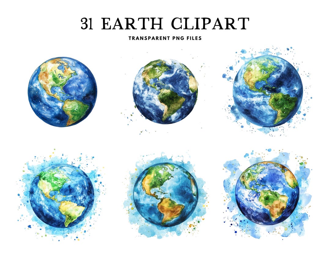 Watercolor Earth Clipart Bundle, Earth Png, Planet Earth Clip Art ...