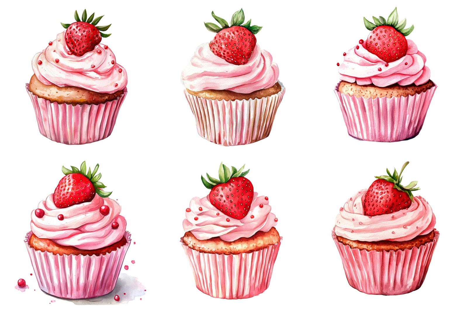Watercolor Strawberry Cupcake Clipart, Png Bundle, Clip Art ...