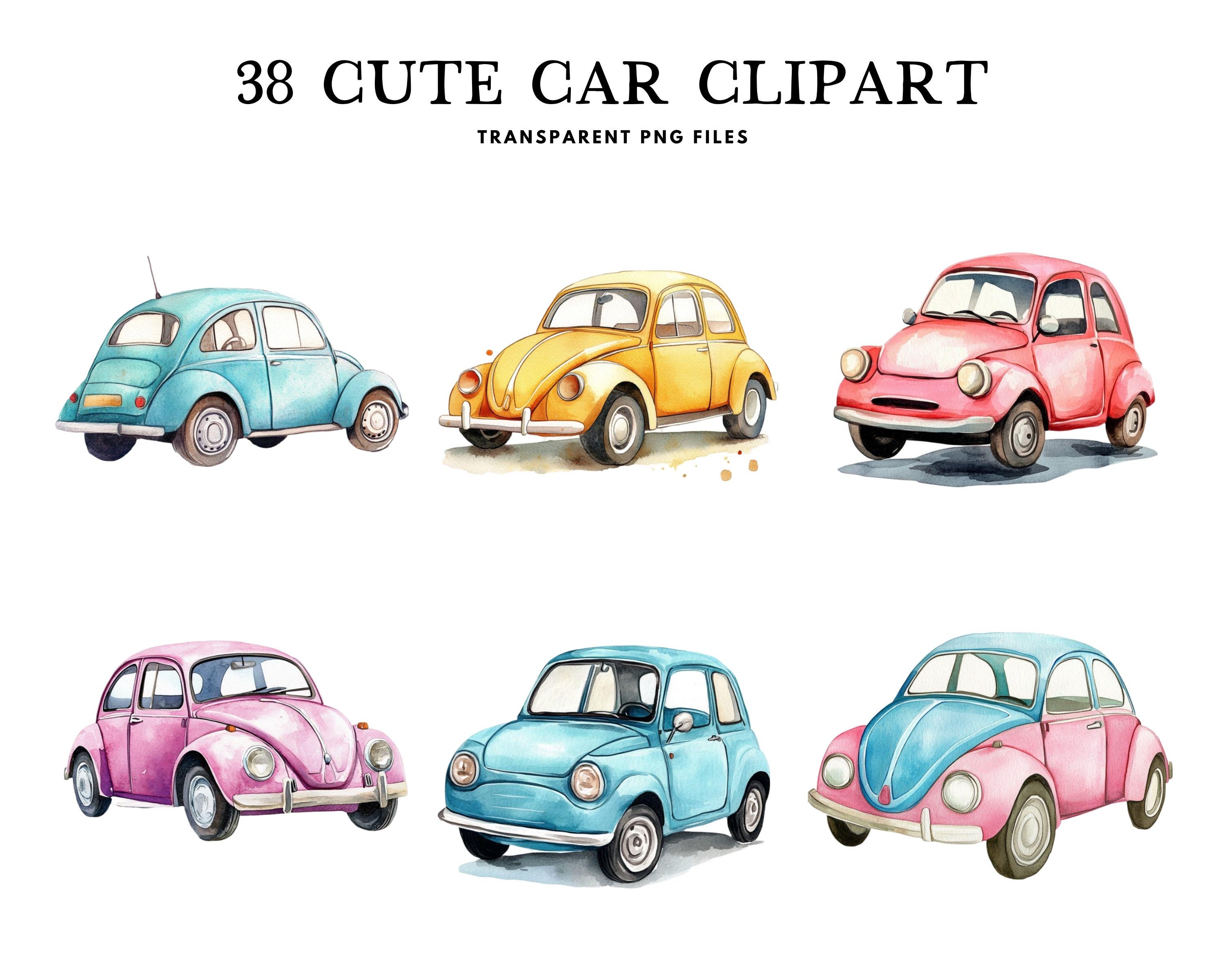 Watercolor Cute Car Clipart Bundle, Cartoon Car Png, Car Clip Art, Cute ...