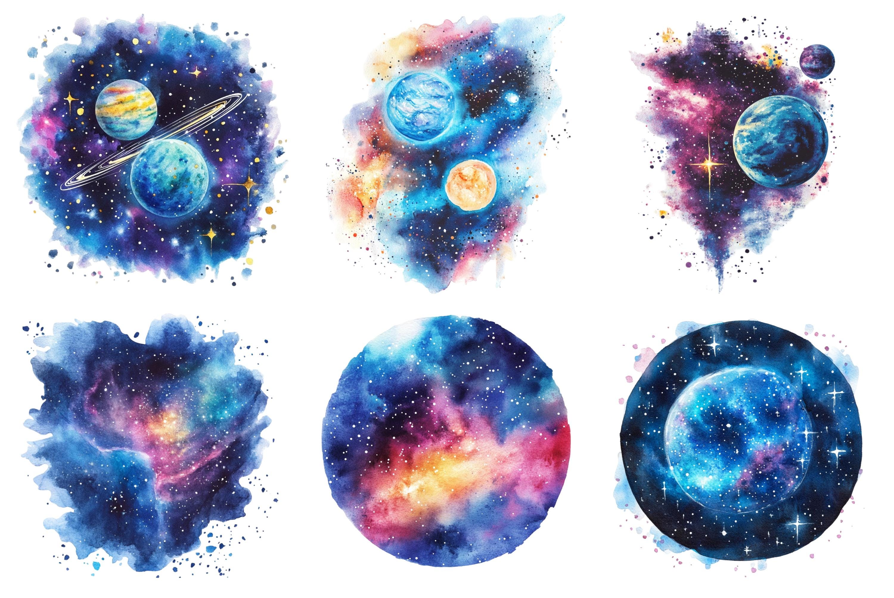 Watercolor Galaxy Clipart, Png Bundle, Space Clip Art, Astronomy ...