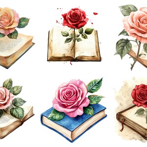 Watercolor Rose Book Clipart, Png Bundle, Clip Art, Illustration ...