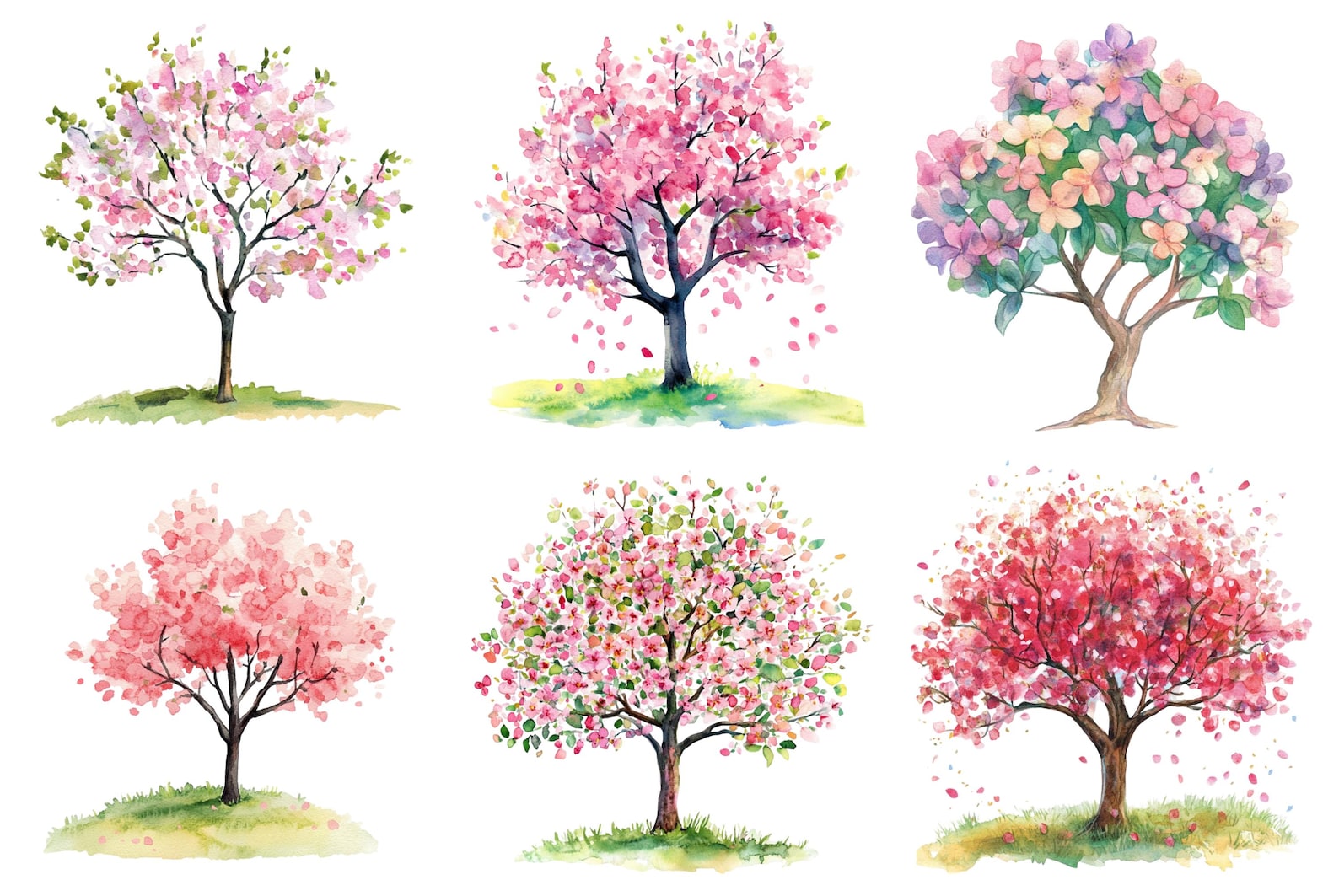 Watercolor Spring Tree Clipart, Png Bundle, Clip Art, Illustration ...