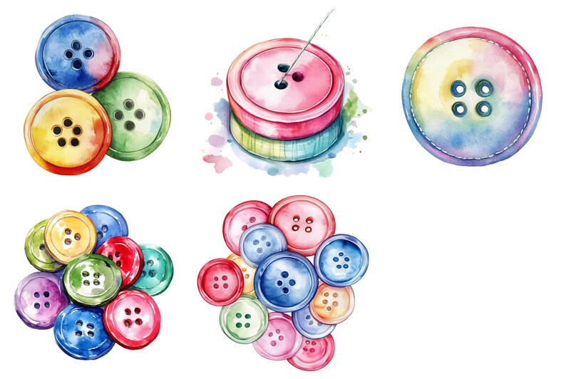 Watercolor Sewing Button Clipart, Png Bundle, Clip Art Illustration ...