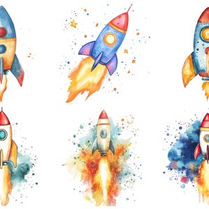 Watercolor Rocket Clipart, Png Bundle, Spaceship Clip Art, Ship ...