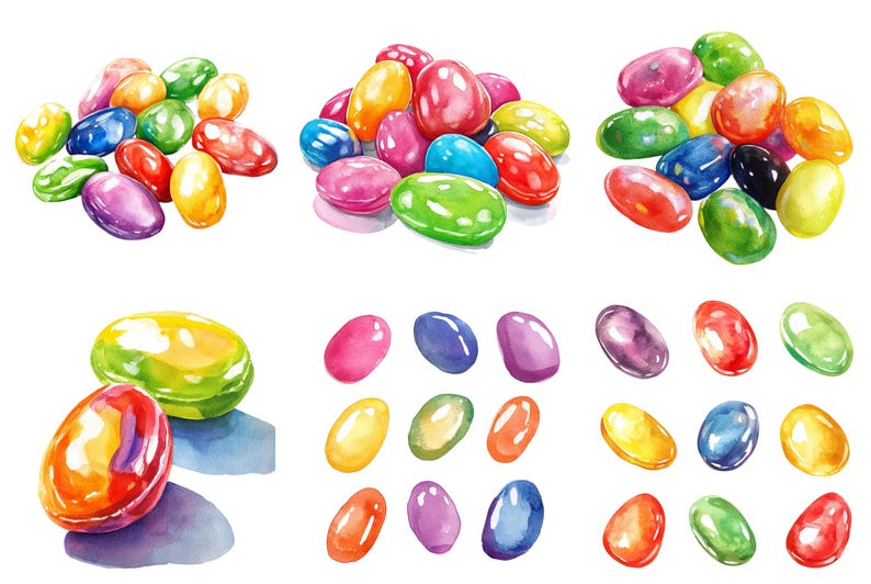 Watercolor Jelly Bean Clipart, Png Bundle, Candy Clip Art, Illustration ...