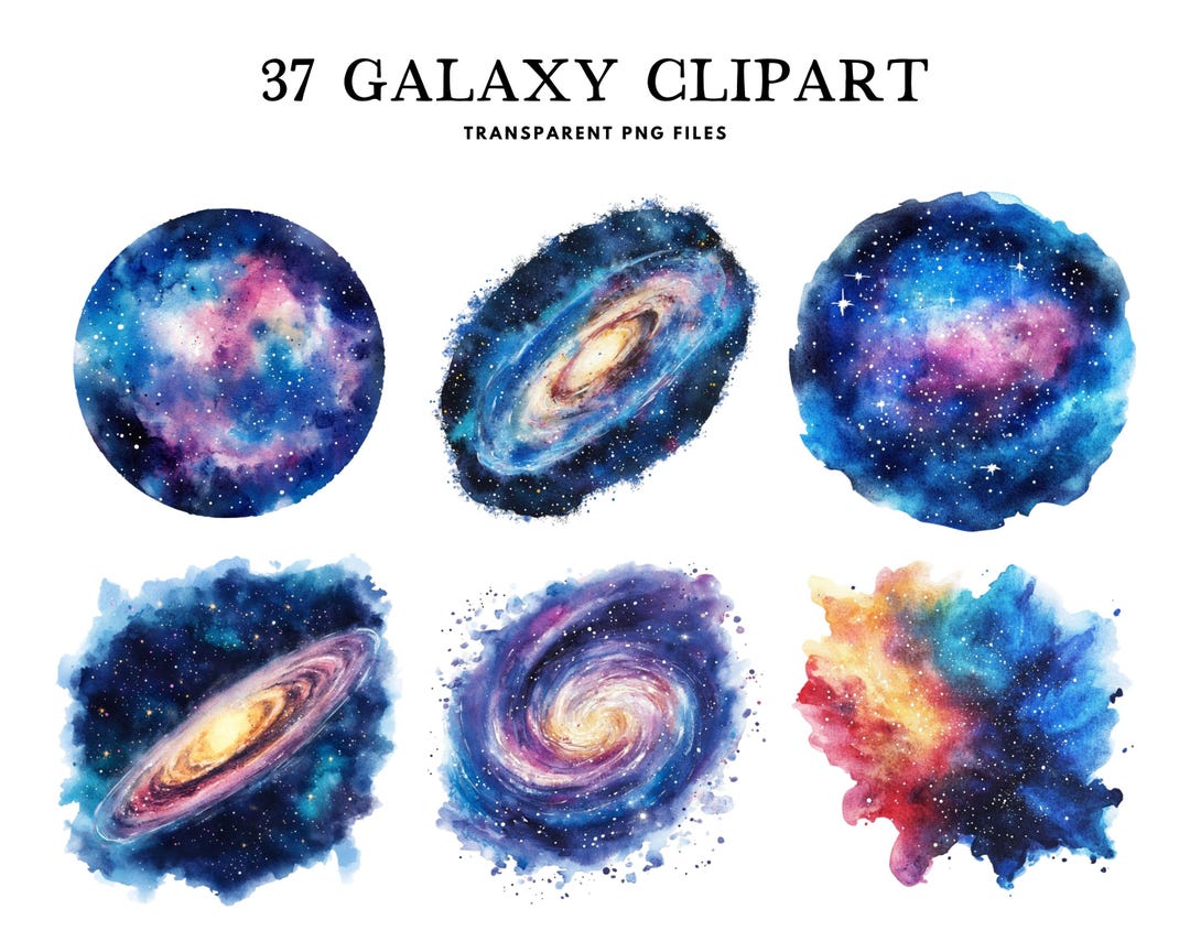 Watercolor Galaxy Clipart, Png Bundle, Space Clip Art, Astronomy ...