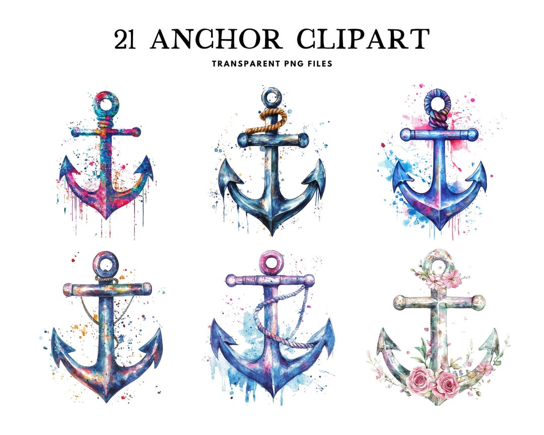 Watercolor Anchor Clipart, Anchor Png Bundle, Ship Clip Art, Sailor ...
