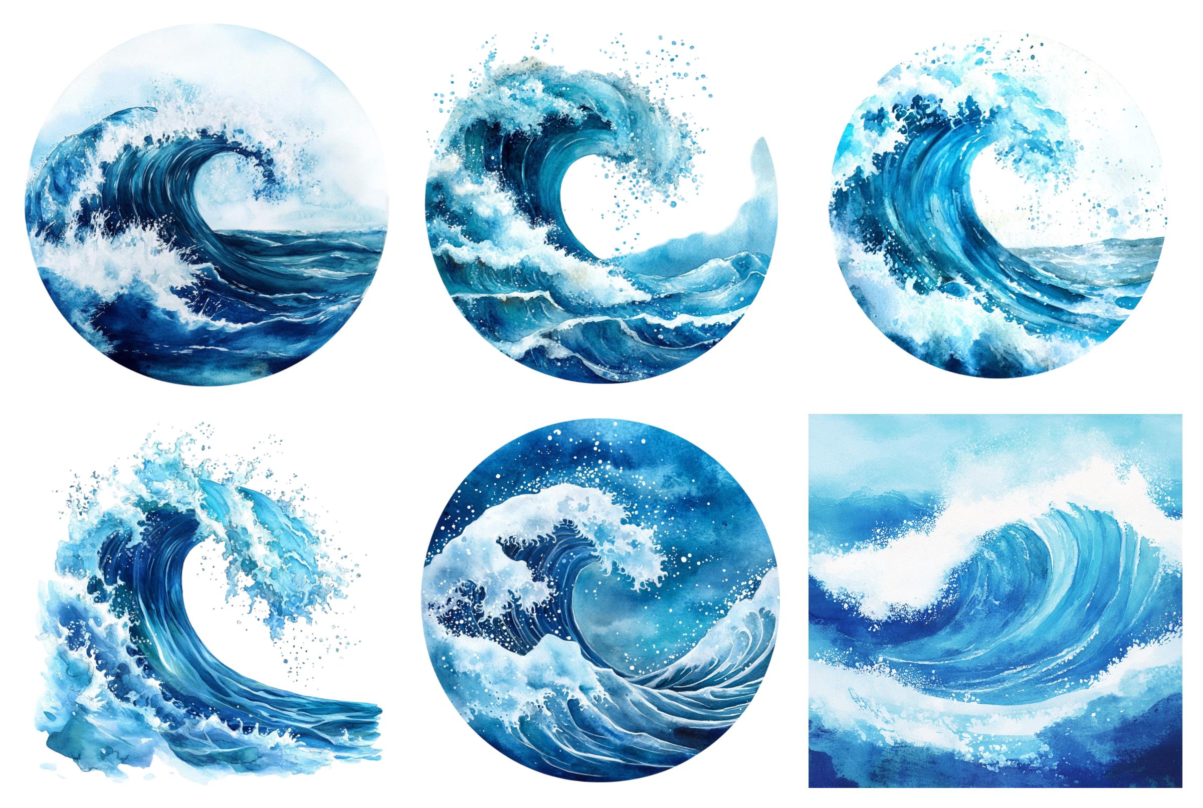 Watercolor Ocean Wave Clipart Bundle, Ocean Wave Png, Sea Clip Art ...