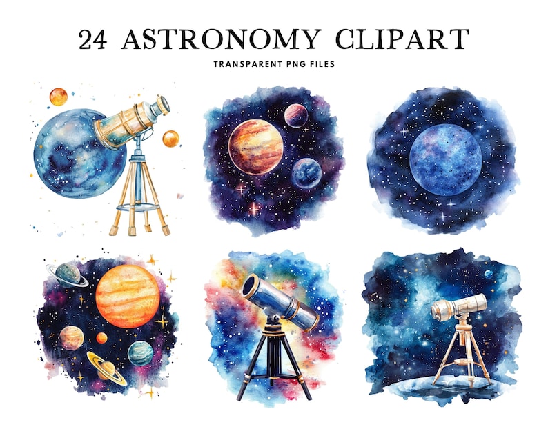 Watercolor Astronomy Clipart, Astronomy Png Bundle, Space Clip Art ...