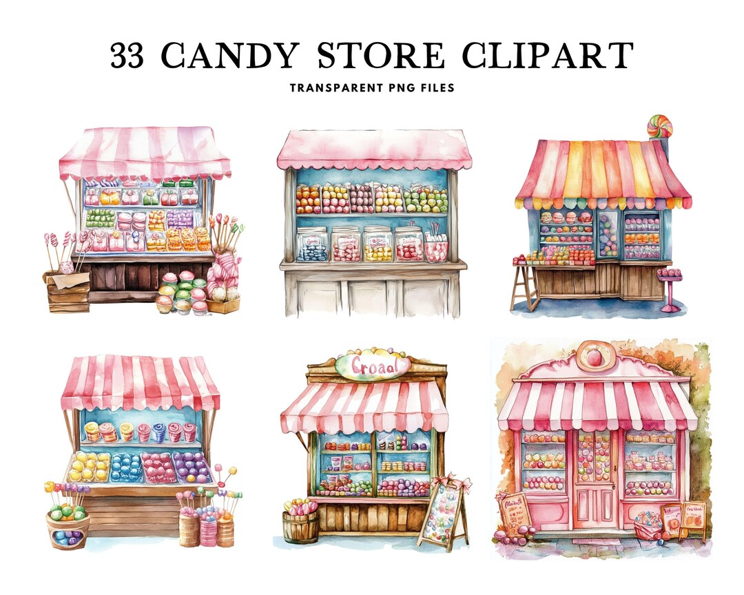 Watercolor Candy Store Clipart Bundle, Candy Store Png, Candy Clip Art ...