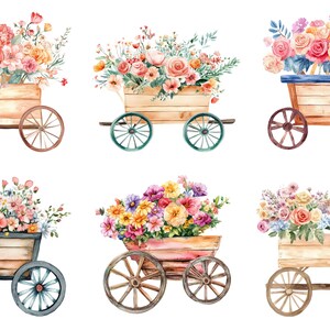 Watercolor Floral Cart Clipart, Png Bundle, Flower Clip Art ...