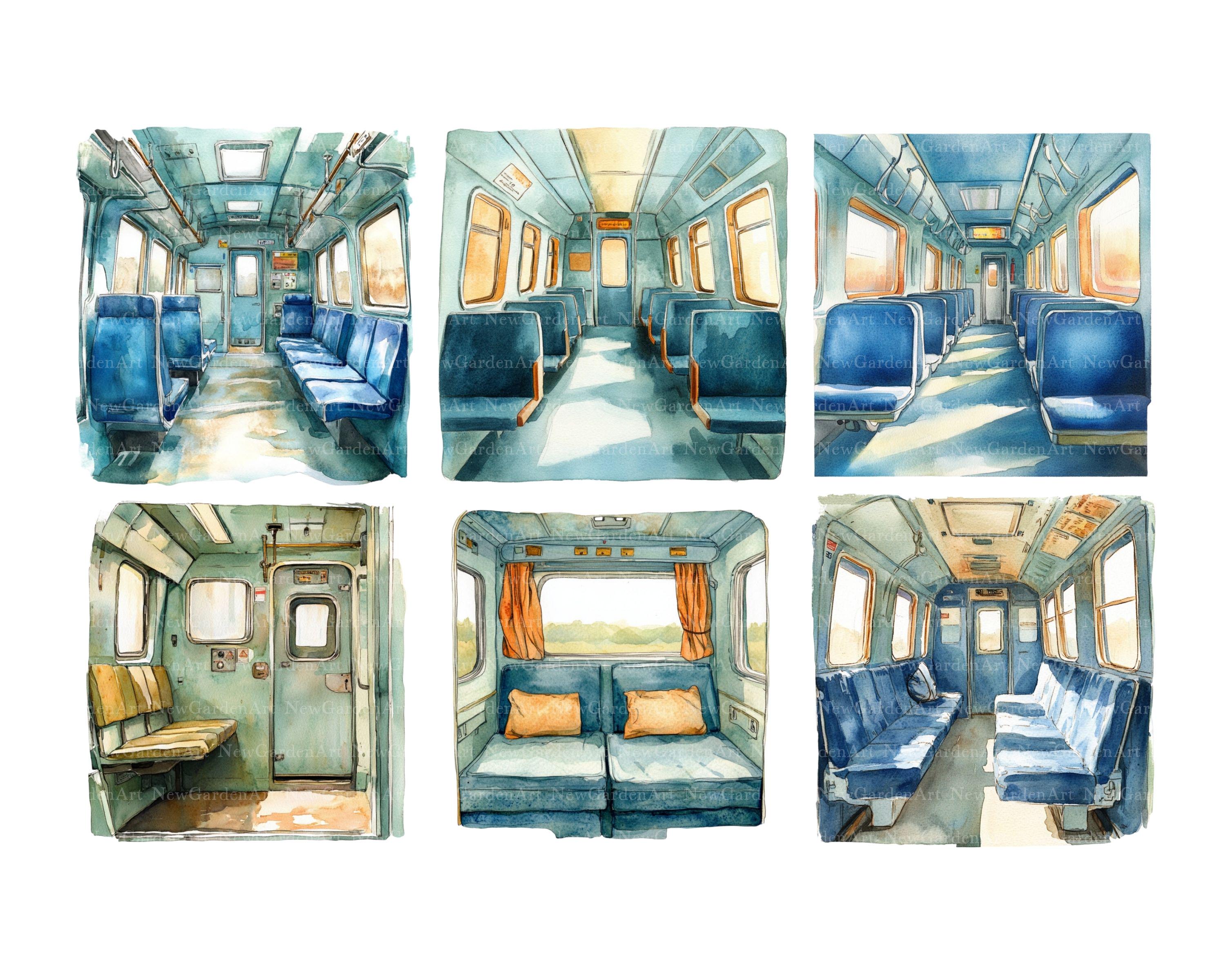 Watercolor Train Compartment Clipart Bundle, Train Compartment Png ...