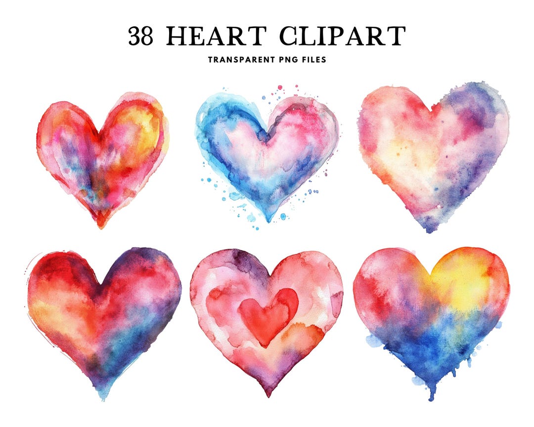 Watercolor Heart Clipart, Png Bundle, Love Clip Art, Illustration ...