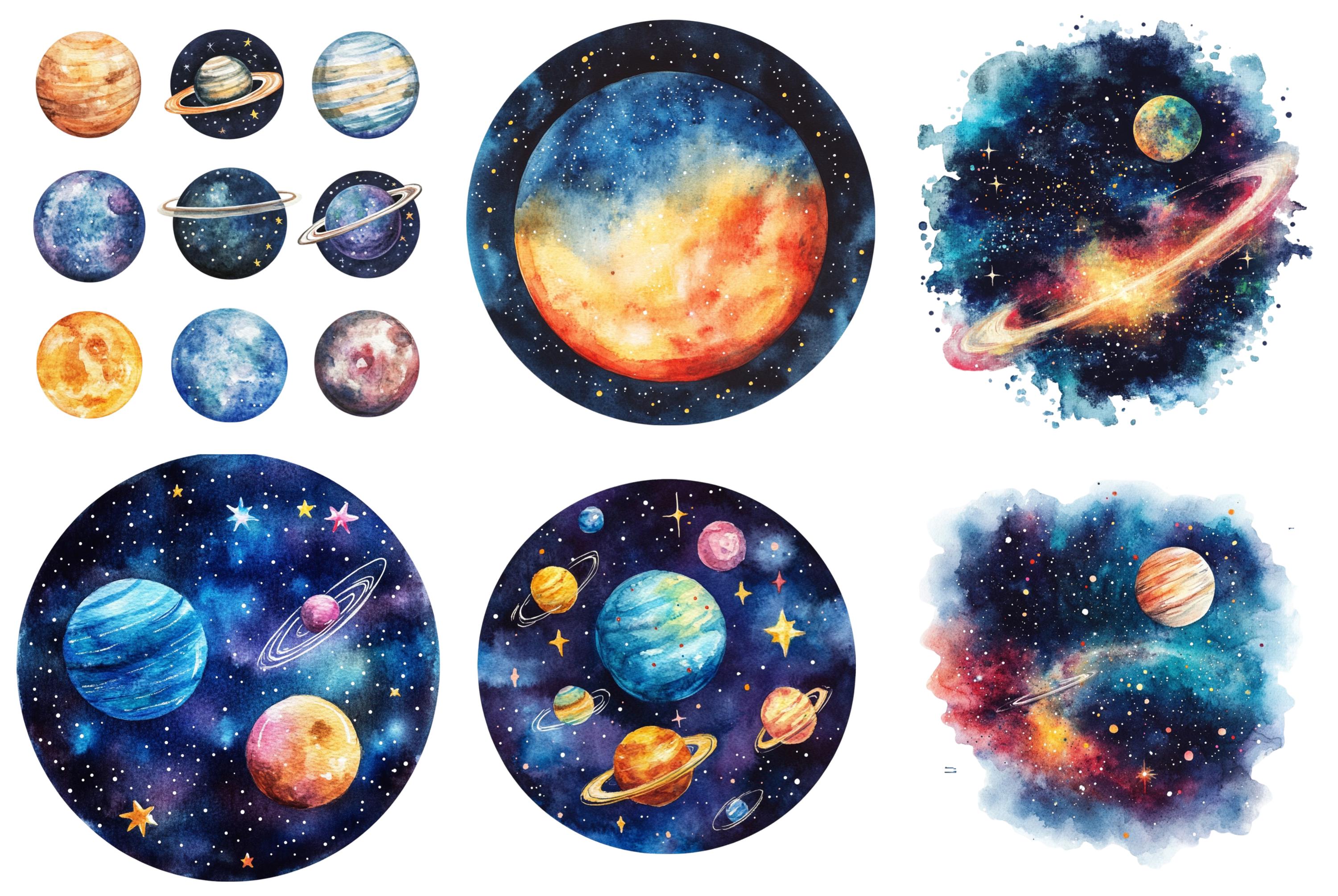 Watercolor Astronomy Clipart, Astronomy Png Bundle, Space Clip Art ...