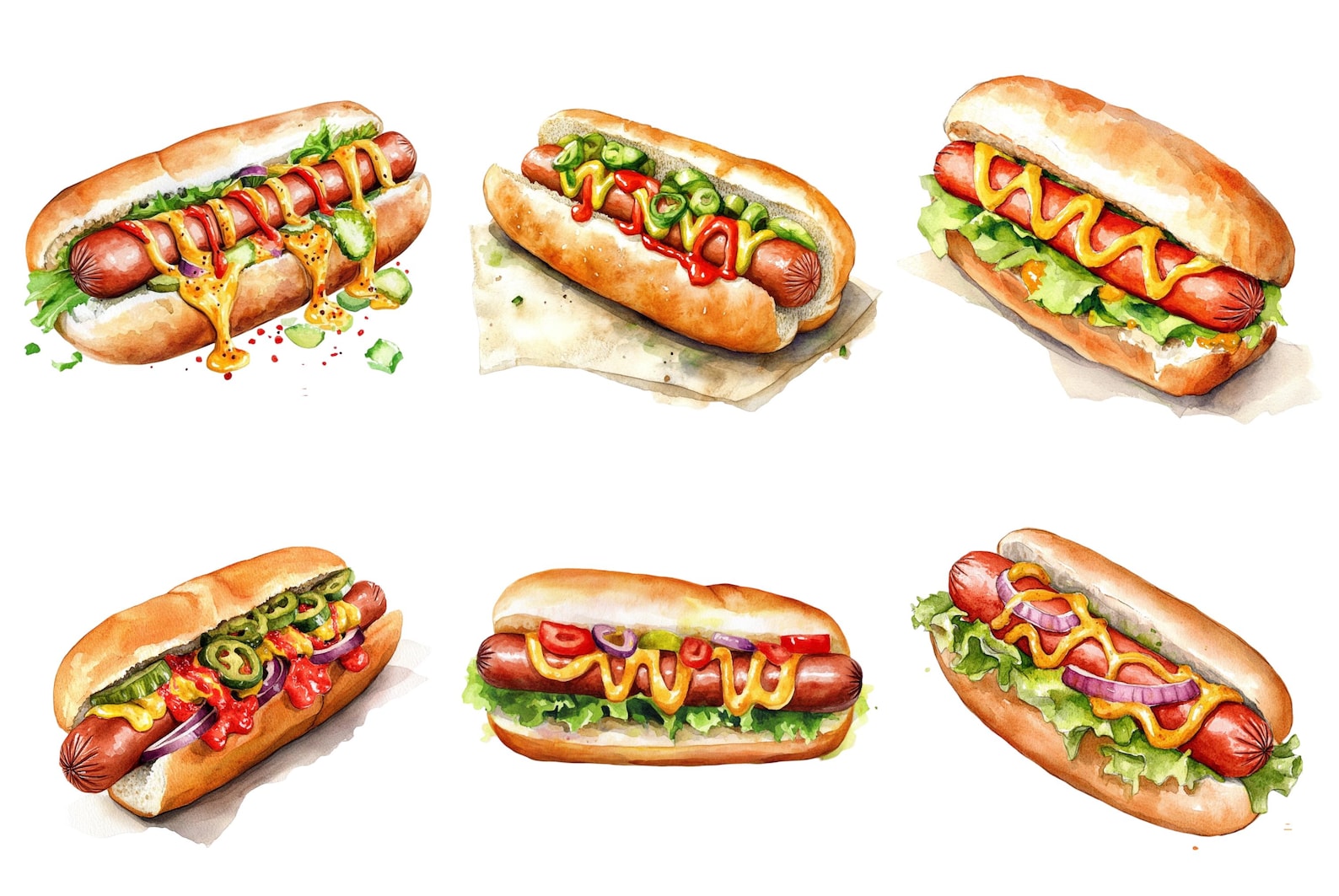 Watercolor Hot Dog Clipart, Png Bundle, Fast Food Clip Art ...