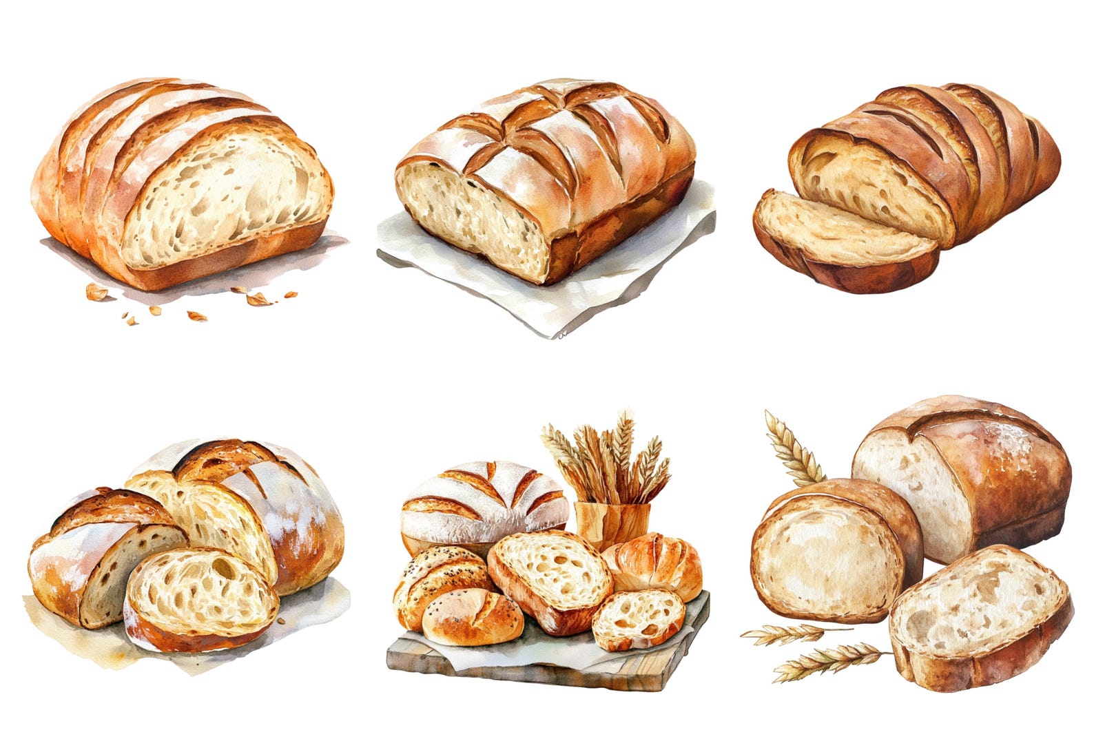 Watercolor Bread Clipart, Bread Png Bundle, Bakery Bread Clip Art ...