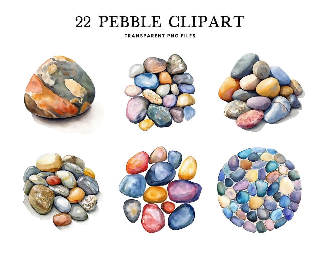 Watercolor Pebble Clipart, Pebble Png Bundle, Stone Clip Art, Rock ...