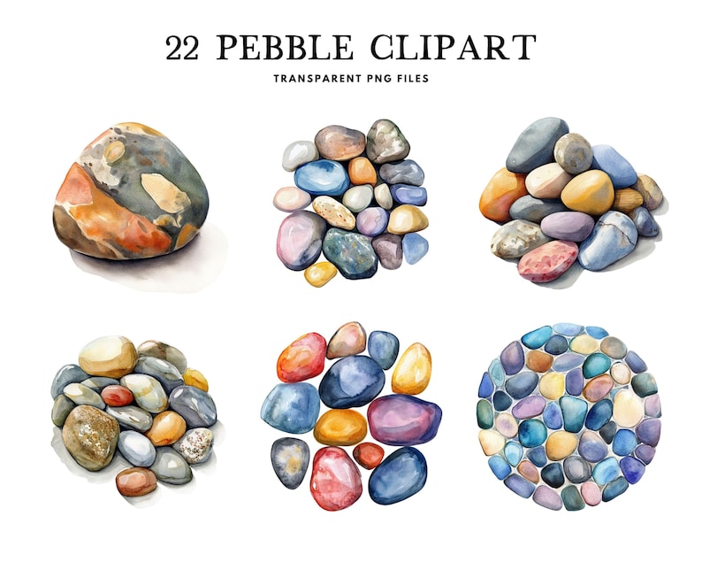 Watercolor Pebble Clipart, Pebble Png Bundle, Stone Clip Art, Rock ...