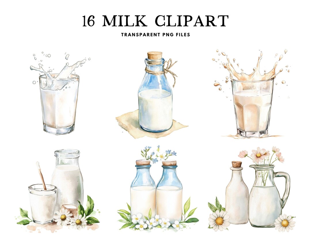 Watercolor Milk Clipart, Png Bundle, Clip Art, Illustration, Design ...