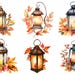 Watercolor Autumn Lantern Clipart, Png Bundle, Clip Art Illustration ...