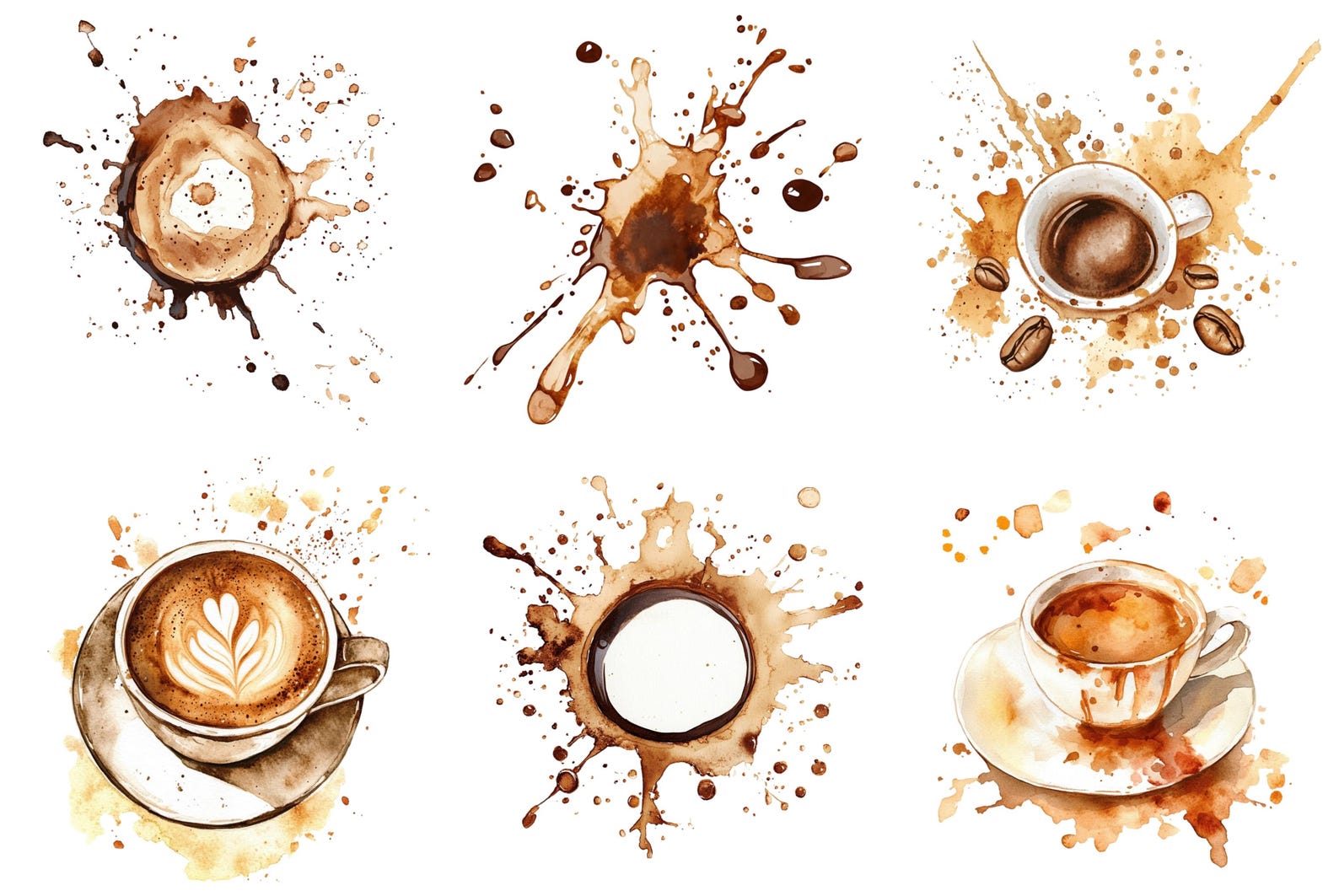Watercolor Coffee Stain Clipart Bundle, Coffee Stain Png, Coffee ...